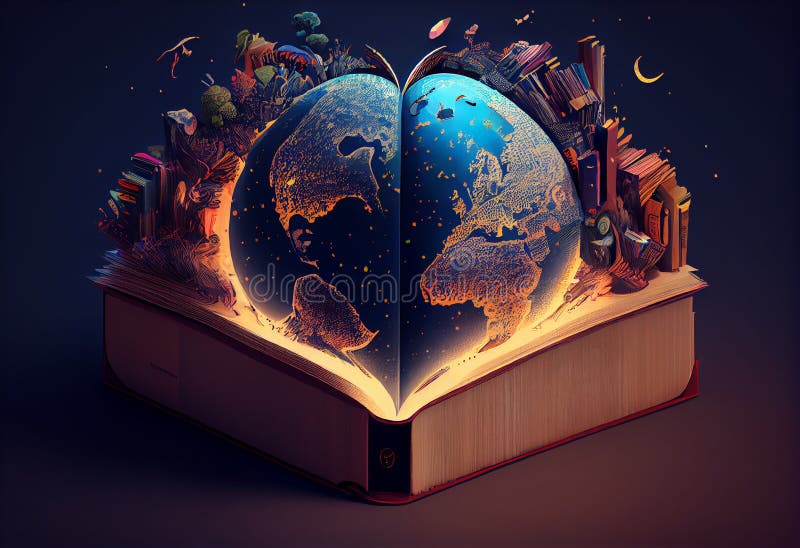 World in Books 3d Illustration. Generate Ai. Stock Illustration ...
