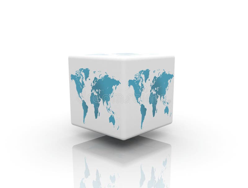 World map cube stock illustration. Illustration of blue - 19784034