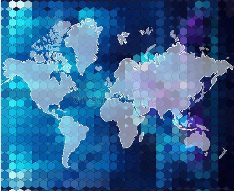 World Bright Blue Map Geometric Background Stock Vector - Illustration ...