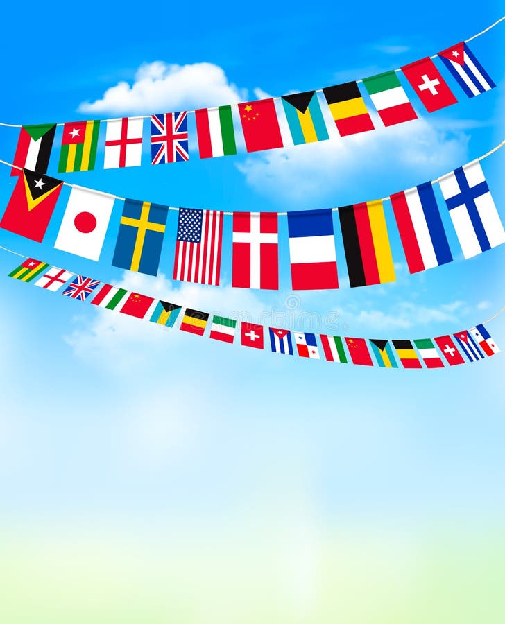 World Bunting Flags on Blue Sky. Stock Vector - Illustration of bunting ...