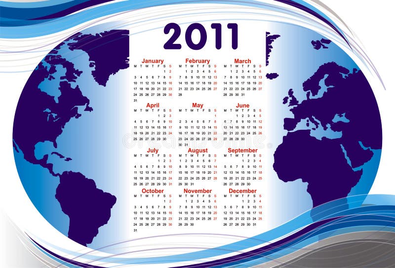World calendar 2011 stock illustration. Illustration of earth - 16370889