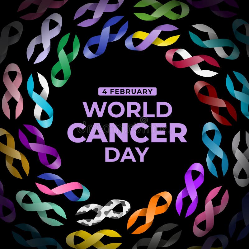 World Cancer Day Text in Circle Frame Texture with Set of Ribbons of ...
