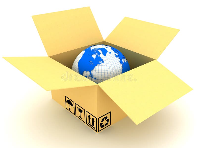 World in a cardboard box stock illustration. Illustration of package ...