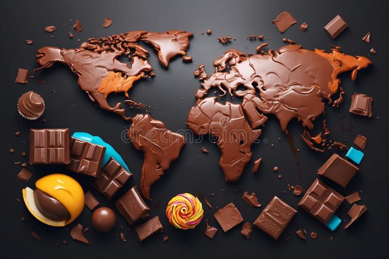 World Chocolate Day Banner Background with Chocolate World Map Stock ...