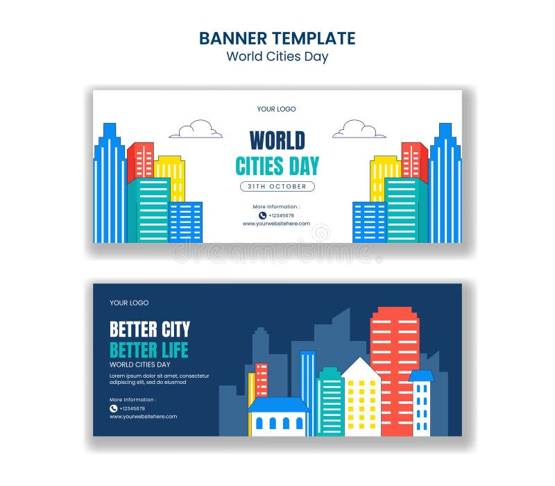 World Cities Day Horizontal Banner Design in Flat Cartoon Template ...