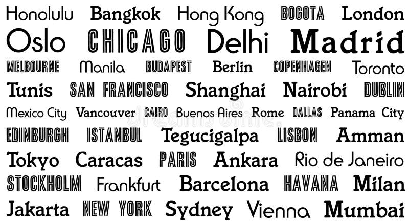 World City Names Text Concept Design Stock Vector - Illustration of ...