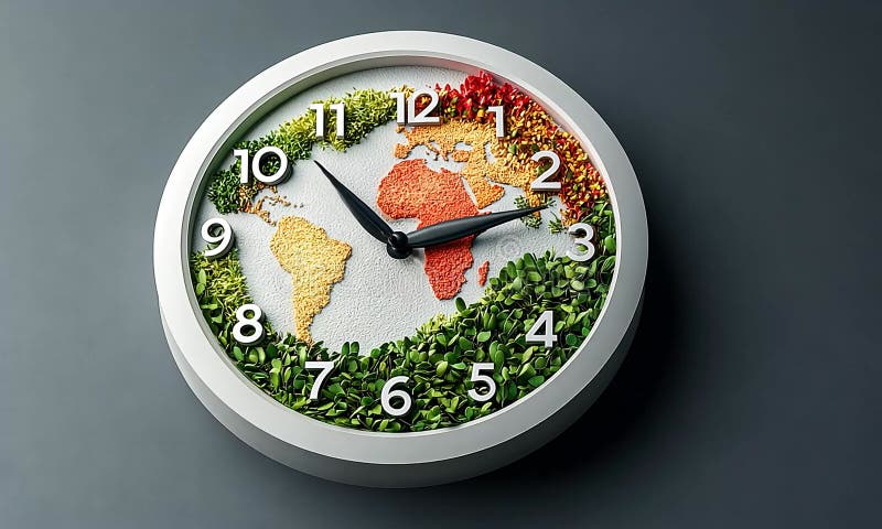 World Clock with Seasonal Foliage. a Creative Timepiece with a World ...