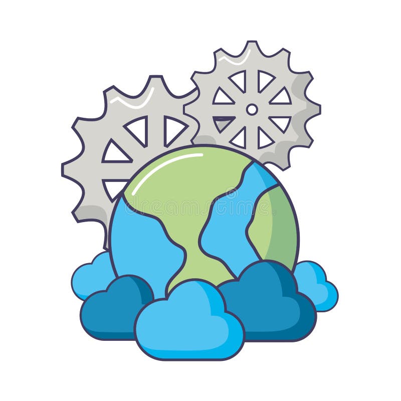 World Cloud Computing Gears Storage Data Stock Illustration ...