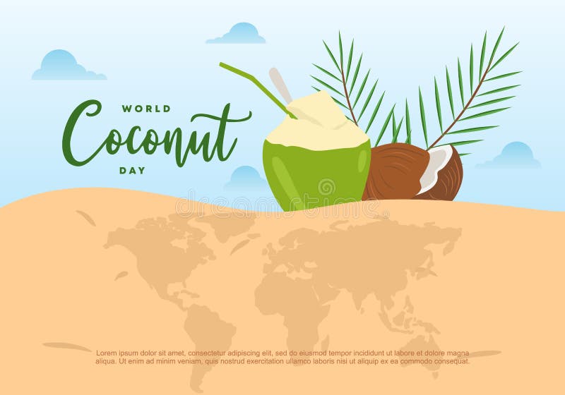 World Coconut Day with Earth Globe Map and Two Coconuts on September 2 ...