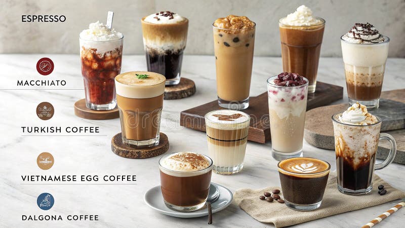 World Coffee Infographic – Iconic Coffee Types from 12 Countries Stock ...