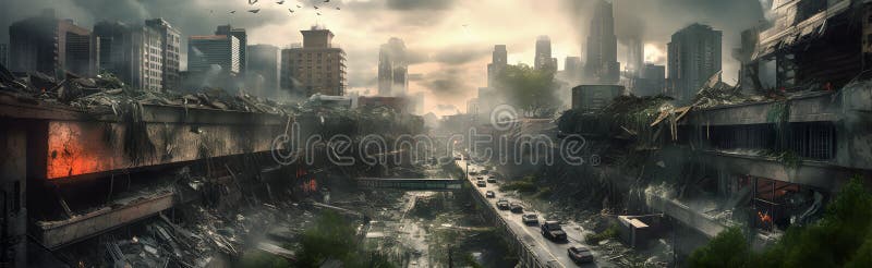 World Collapse Panoramic Scene . Doomsday Concept Stock Illustration ...