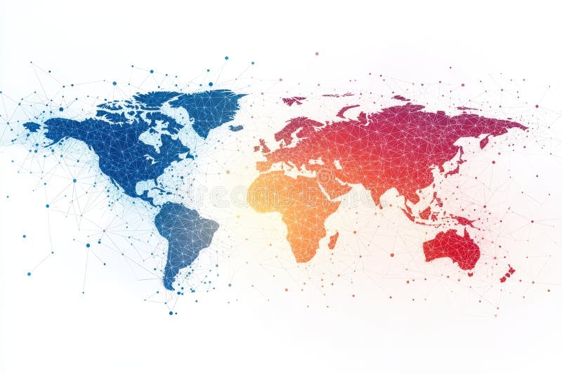 World Connection Map Blue Red Technology Stock de ilustración ...