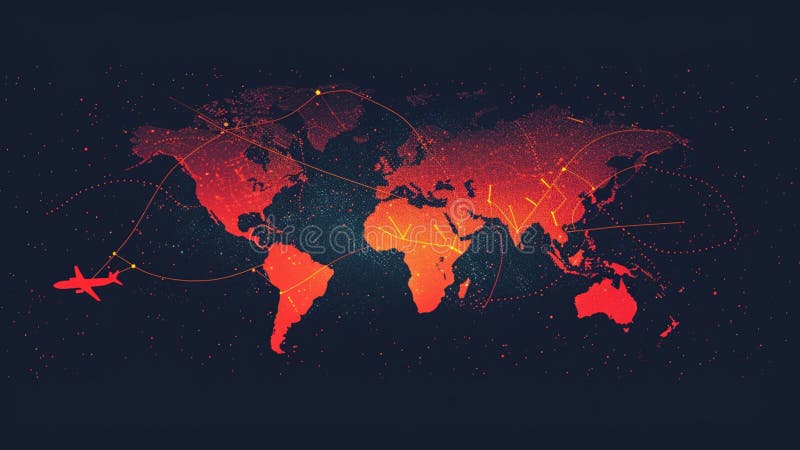 World Connections: a Red Globe Map on Black Stock Illustration ...