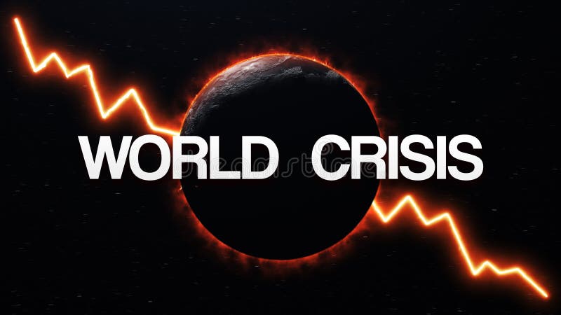 World Crisis Concept Symbol. Earth Globe in Fire with Falling Chart on ...