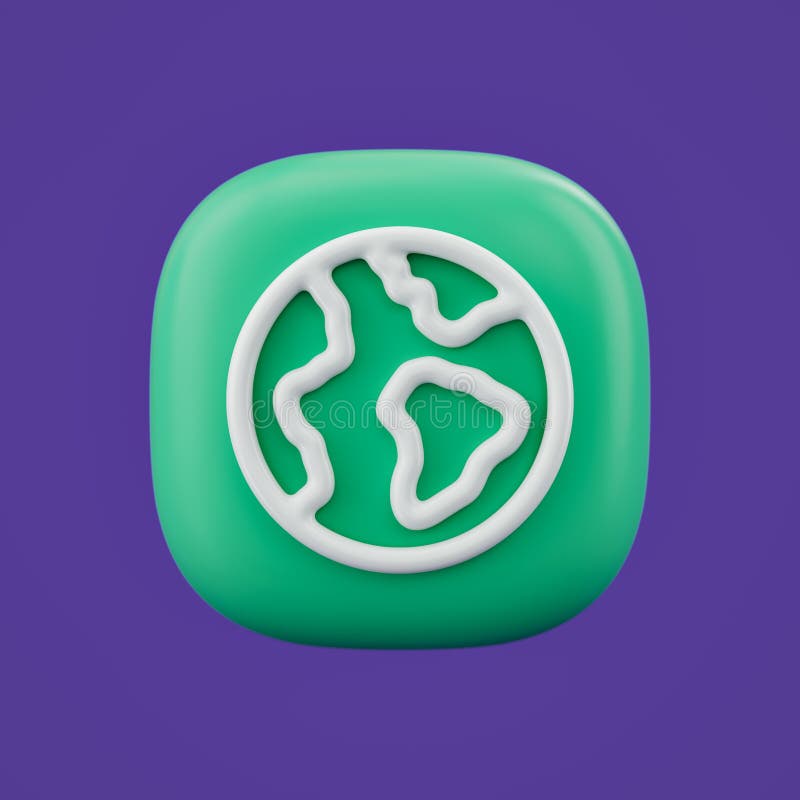 World 3d Icon on a Green Button, Outline Energy and Environment Icon ...