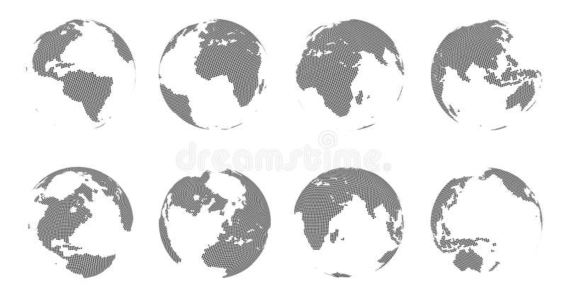 World 3d Map. Globe Sphere with Dotted Continents, Earth Dots Grid ...