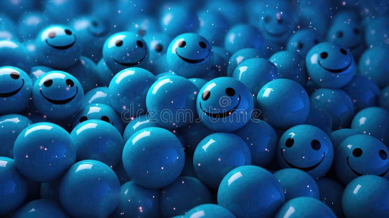World Day of Smiles. Blue Balls with Painted Smiles on a Blue ...