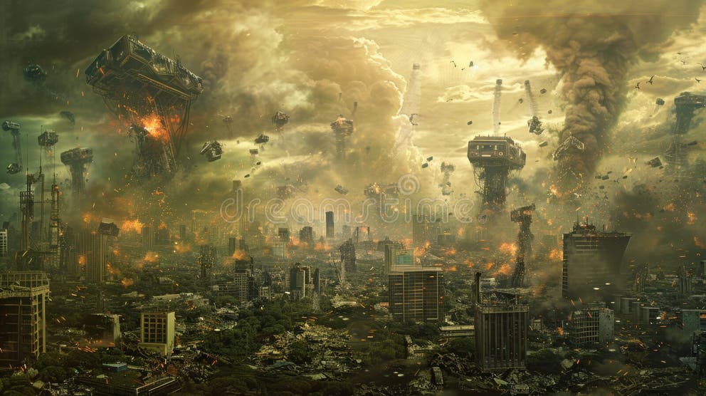 World Destruction Concept. Artificial Intelligence Robots Aliens ...