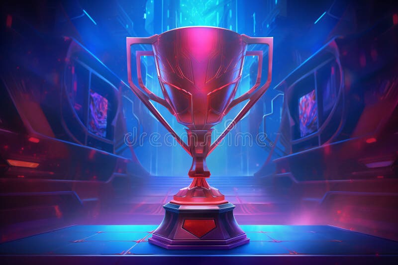 The World of Digital Success with Illuminated Trophy on a Digital Table ...