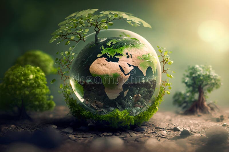 World Earth Day. Realistic Glass Globe with the World Inside. Eco ...