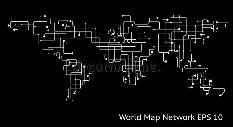 World Earth Map Network Scheme on Black Stock Vector - Illustration of ...