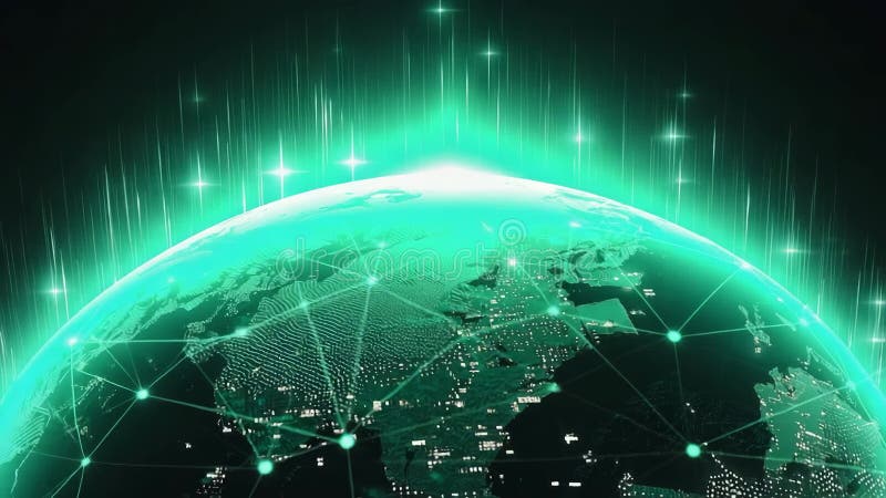 World Earth Universe Technology Data Connection Flow Digital Green Low ...