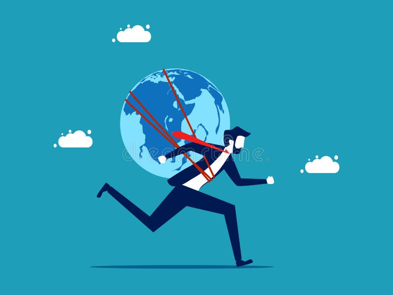 The World Economy is Progressing. Businessman with a Globe Running ...