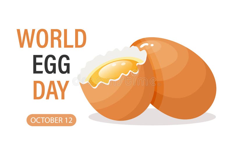 World Egg Day Banner, 12 October. Whole and Broken Chicken Eggs with ...