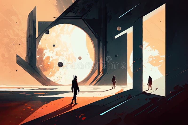 A World of Empty Space and Abstract Shapes, with People Exploring the ...