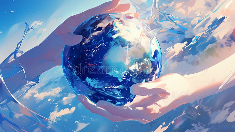 World Environment Day: Anime Earth Globe in Hands. Generative AI Stock ...