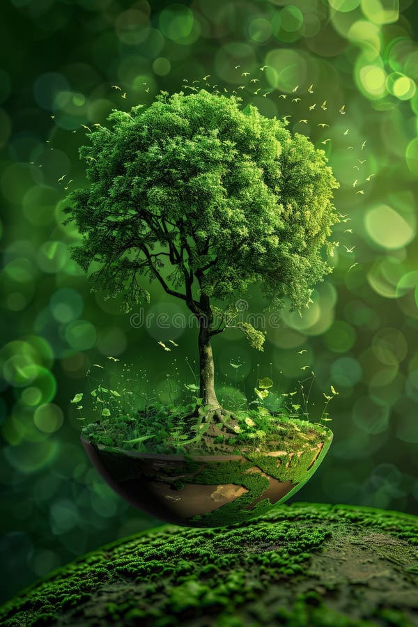 World Environment Day Concept for 3d Tree Map with Green Planet ...