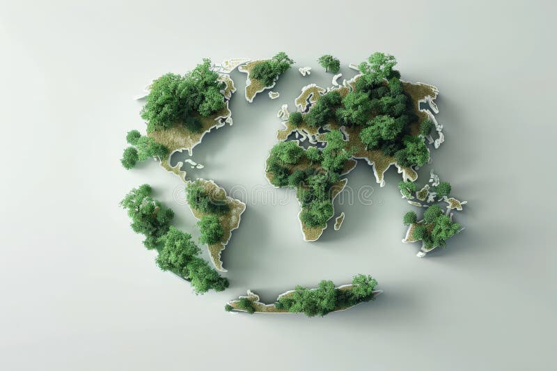 World Environment Day Concept for 3d Tree Map with Green Planet ...