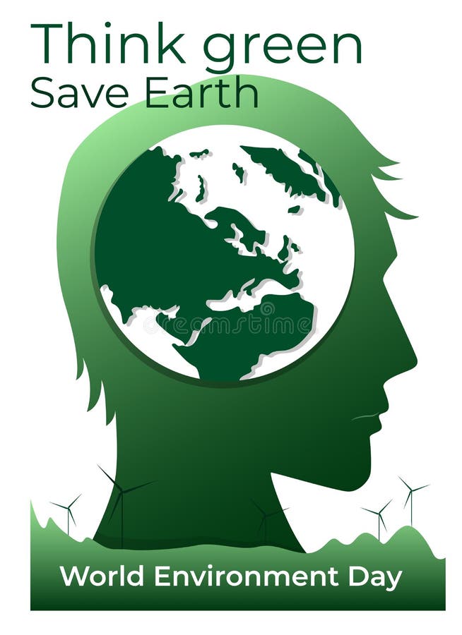 World Environment Day Concept. Think Green, Save Earth Text. Vector ...