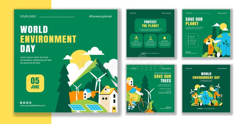 World Environment Day Flat Illustration for Social Media Post Template ...
