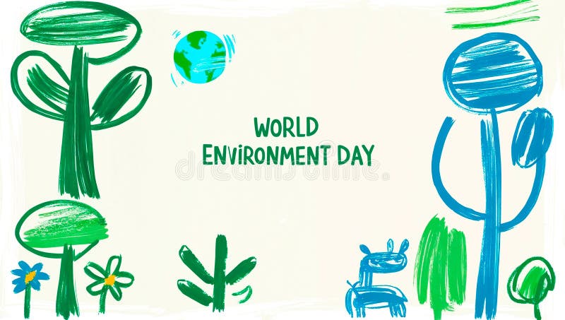 World Environment Day, Horizontal Banner in Childrens Drawing Style, AI ...