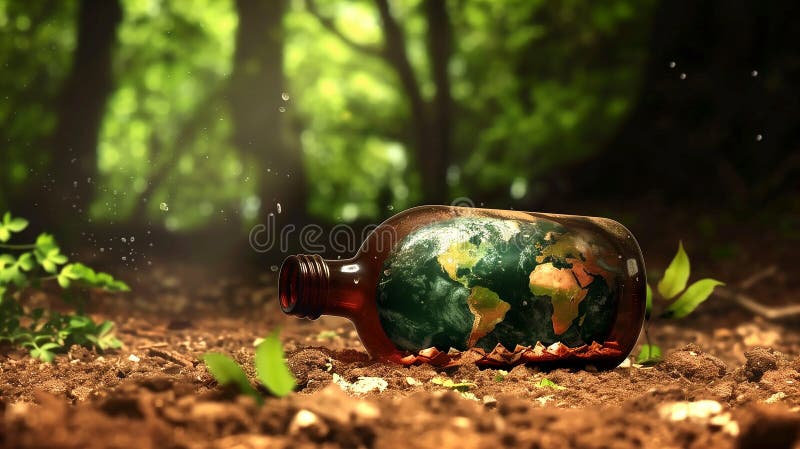 World Environment Day: Mini Earth Planet in Old Bottle on Sand ...