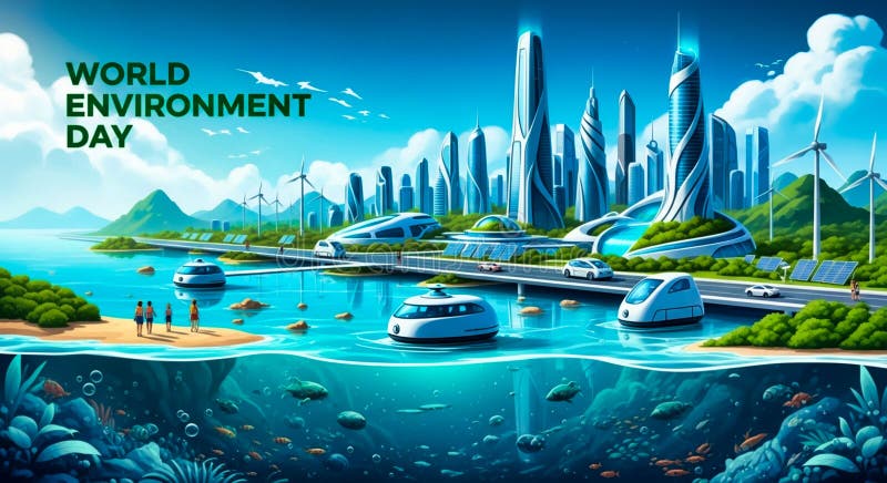World Environment Day Poster Featuring a Smart Eco City of the Future ...