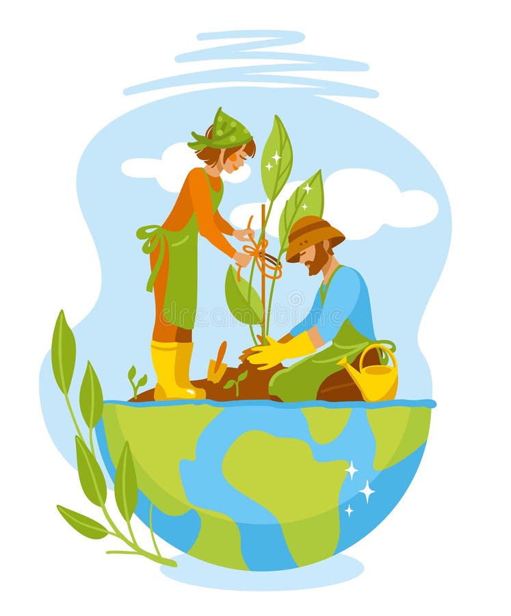 World Environment Day. Save the Planet, Illustration with People Taking Care of the Earth Stock ...
