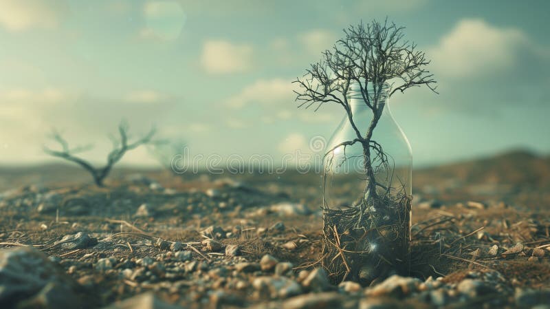 World Environment Day: Tree in Plastic Bottle, Gray Colors. Copy Space ...