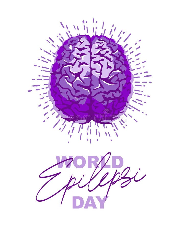 Epilepsy Awareness. Purple Flaming Brain, Side View. Stylish Postcard ...