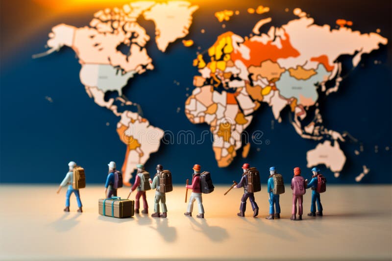 World Exploration Miniature Travelers Walking on a World Map Concept ...