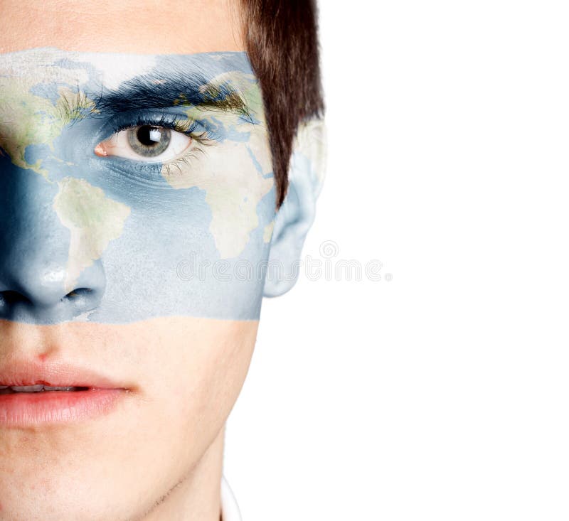 Map of the World on Face of Girl Stock Photo - Image of east ...