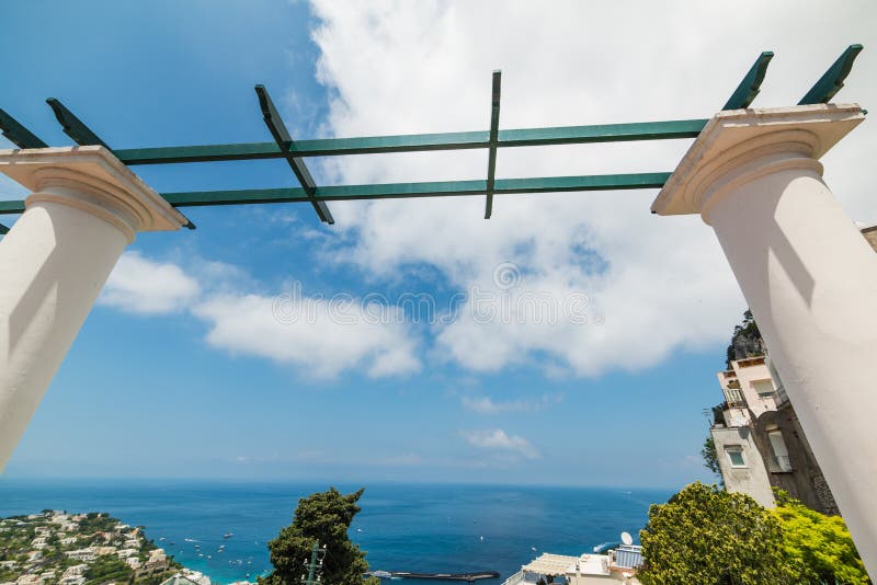 World Famous Capri Landscape Seen through Two White Columns Stock Photo ...