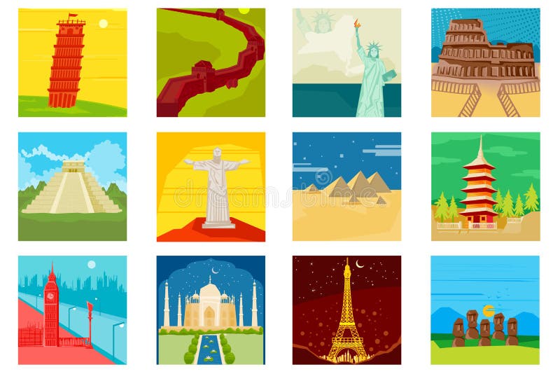 Flat Design Illustration with World Famous Landmarks on a Book Stock ...