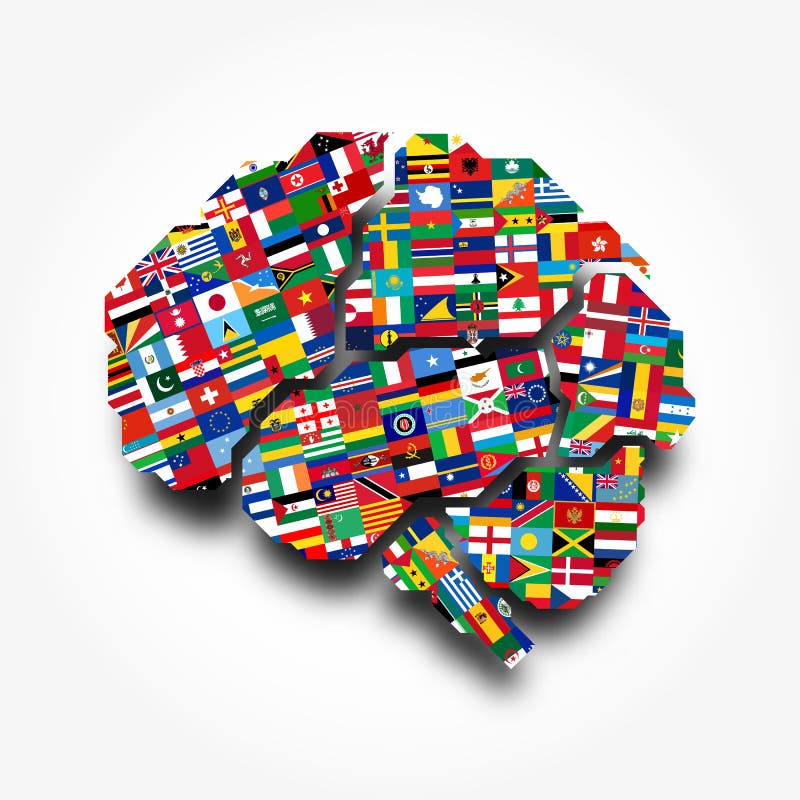 World Flags and Brain . Creative Idea Concept . Flat Design Stock ...