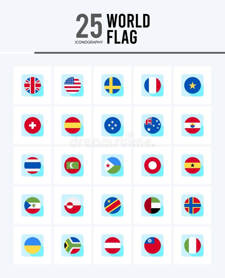 25 World Flags Circle Icons Pack Vector Illustration Stock Vector ...