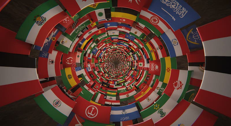 World Flags Circular Pattern Creating a Tunnel Illusion Perspective ...
