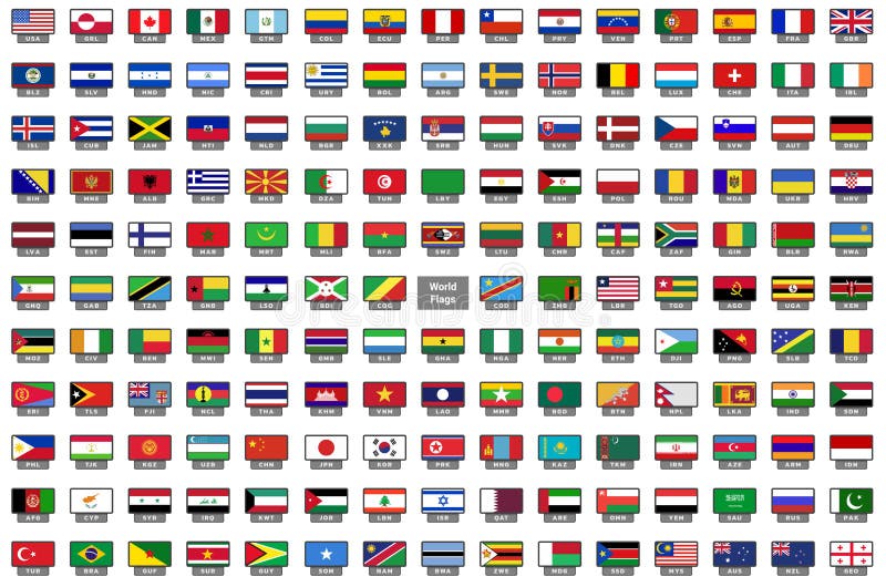 World Flags Icons with a National Code Stock Vector - Illustration of ...