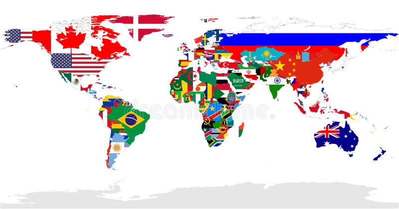 World Map Colored in Countries Flags No Names Stock Illustration ...