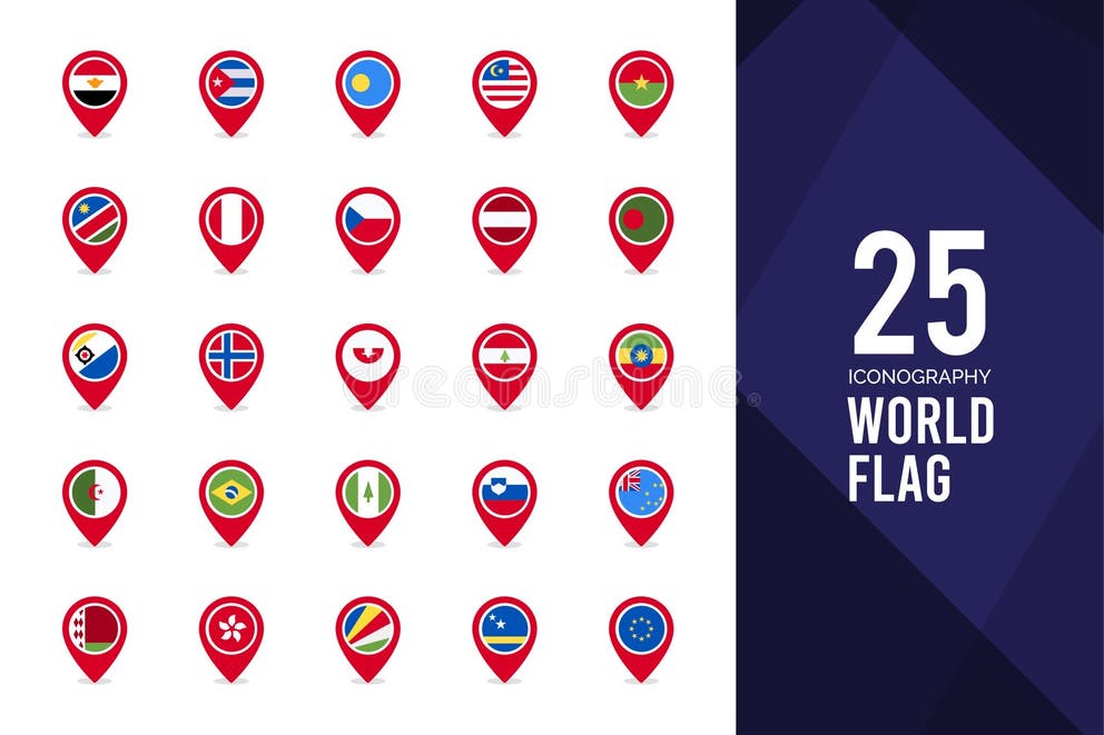 25 World Flags Pin. Icons Pack. Vector Illustration Stock Vector ...